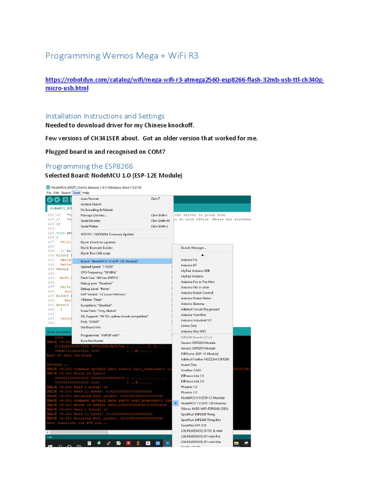Programming The Wemos Mega Wifi Board | PDF