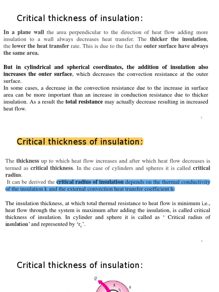 Critical Thickness of Insulation:: in A Plane Wall The Area Perpendicular To The Direction of ...