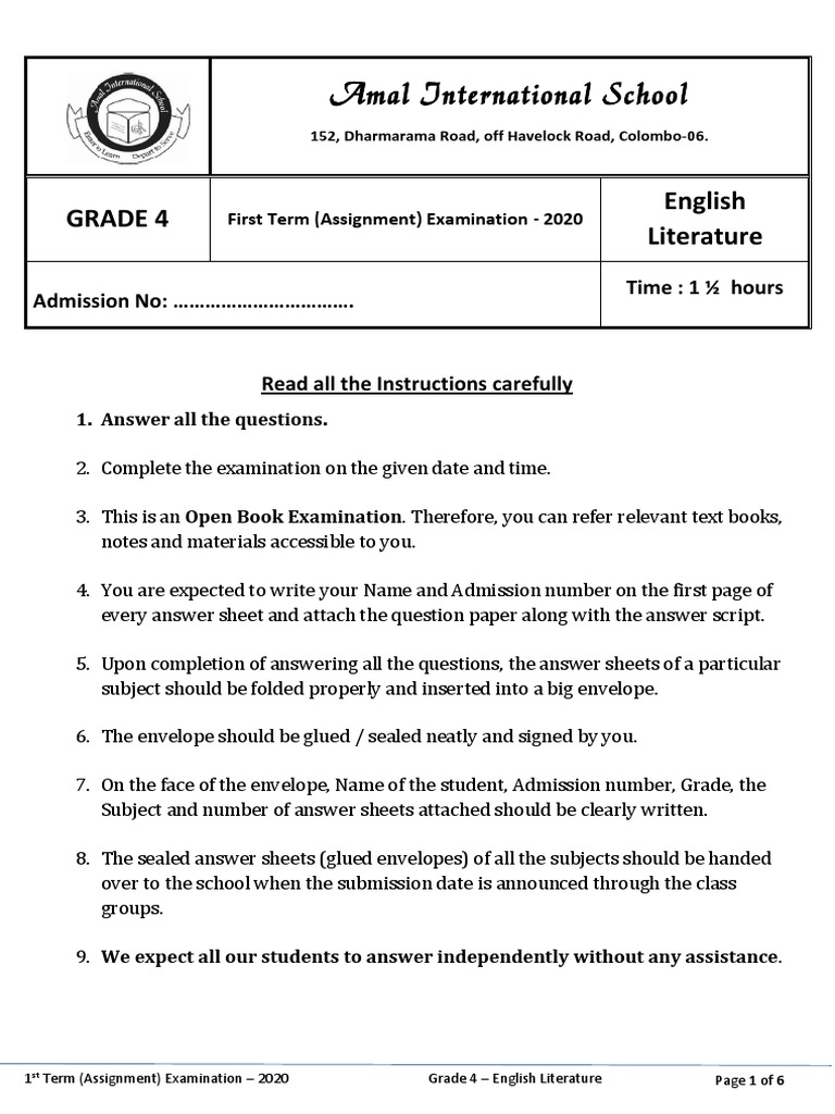 Grade 4 - English Literature | PDF