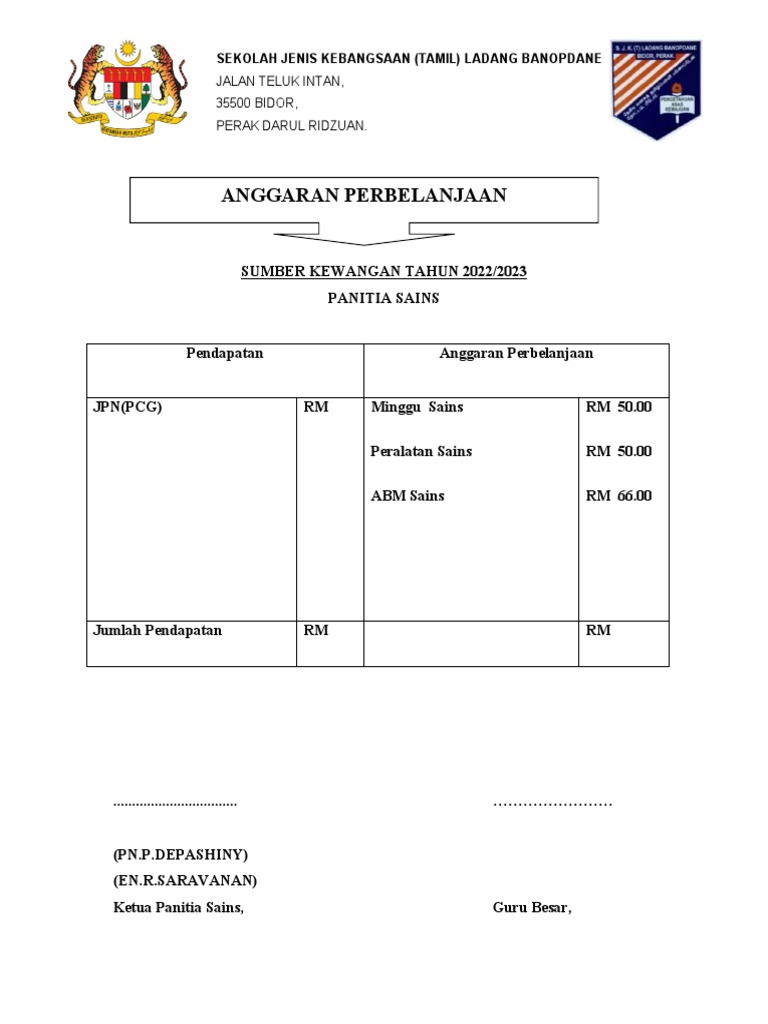 Contoh Anggaran Perbelanjaan Panitia | PDF