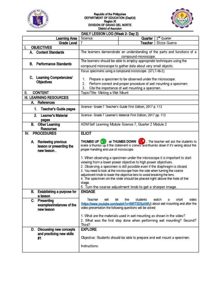 Wet Mounting 7 E's Lesson Plan | PDF | Learning | Behavior Modification