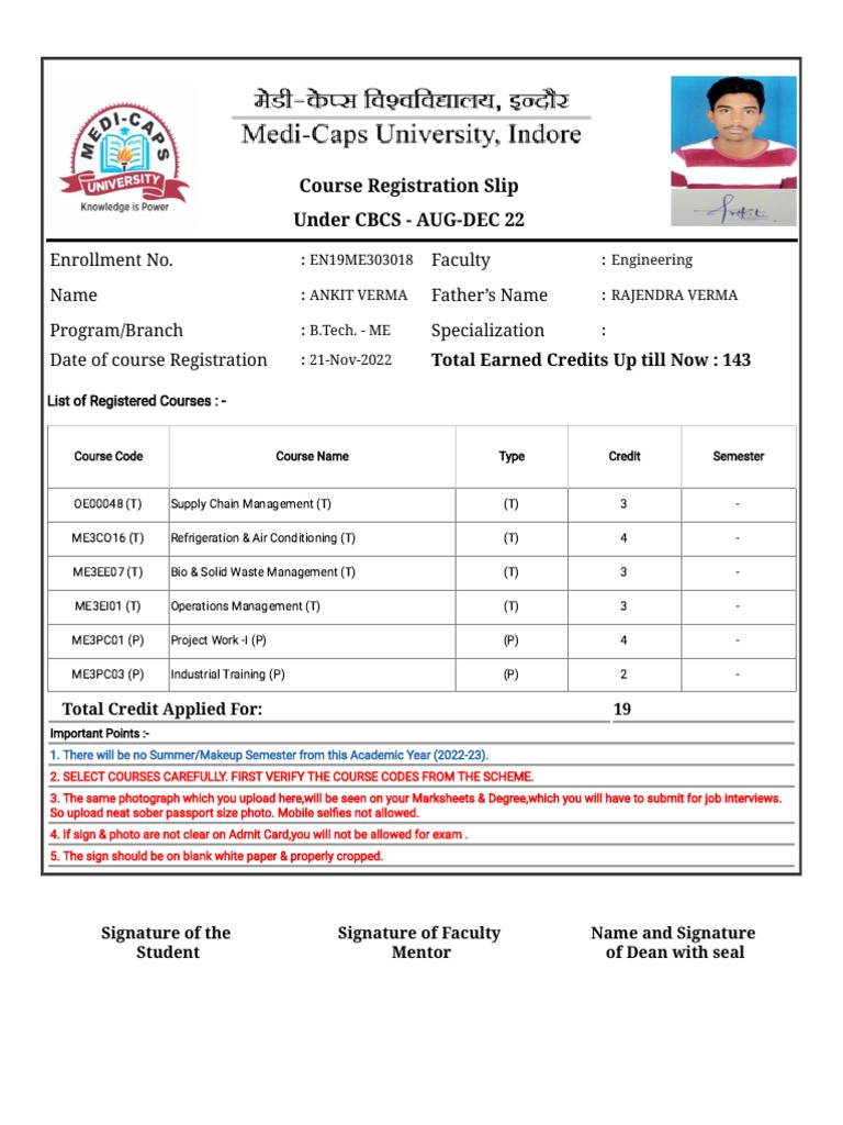 Course Register Slip | PDF | Technology & Engineering