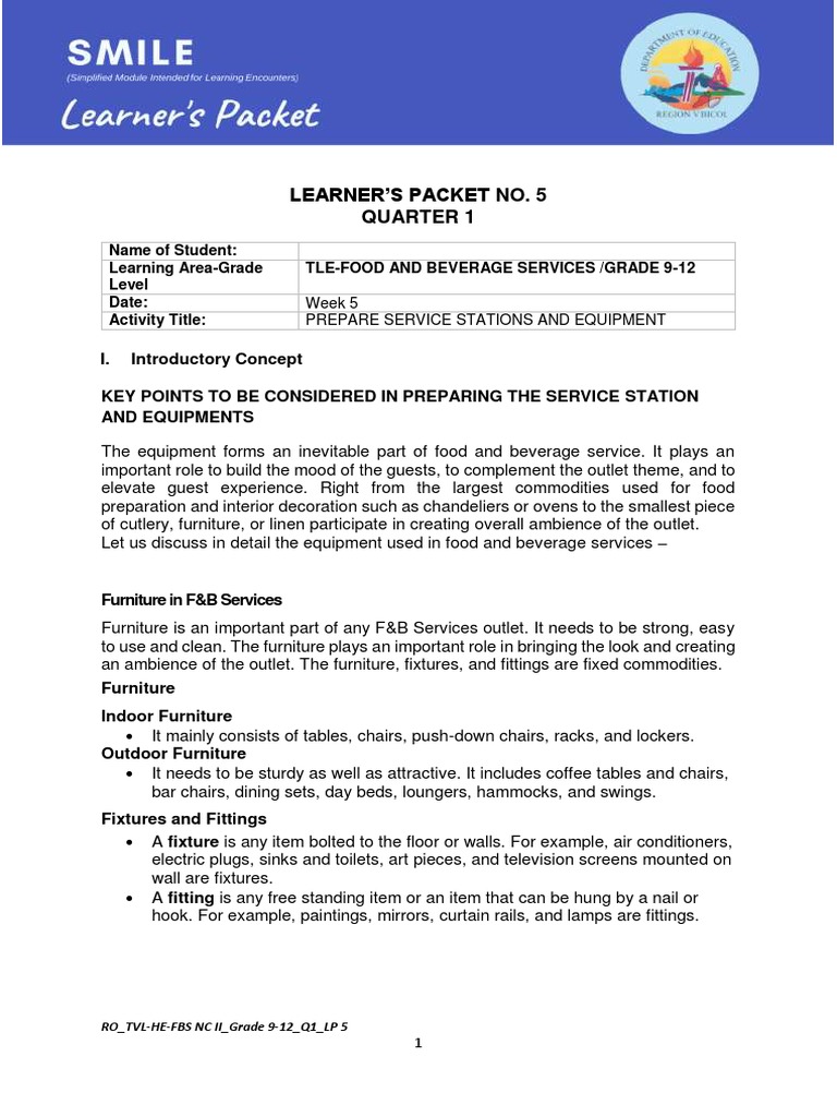 FBS - (3) Prepare Service Stations and Equipment | PDF | Tableware | Spoon