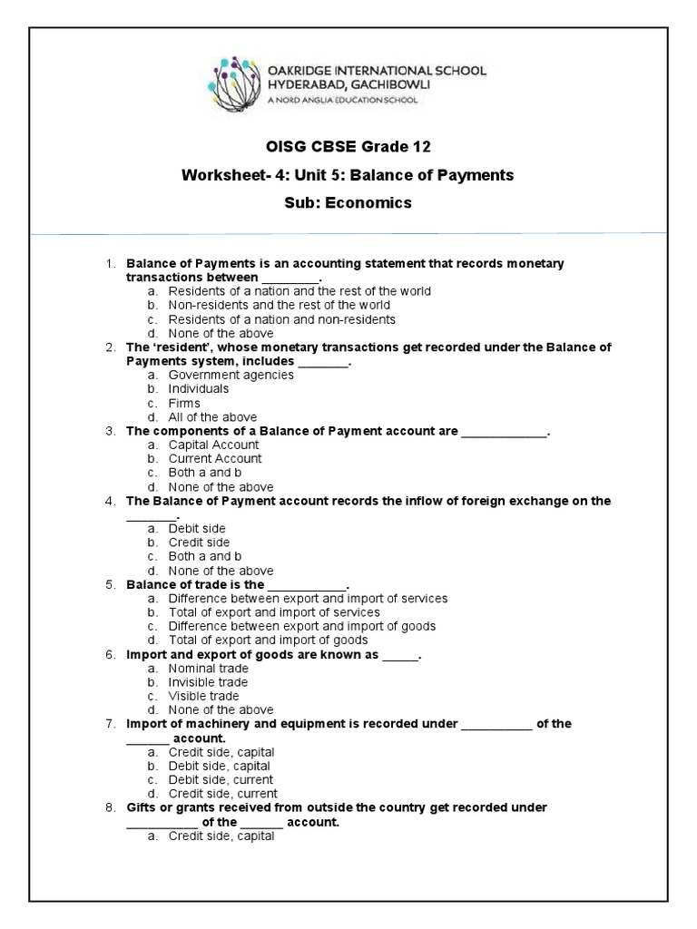 Worksheet 4 - Unit 5 - Balance of Payments | PDF | Balance Of Payments ...