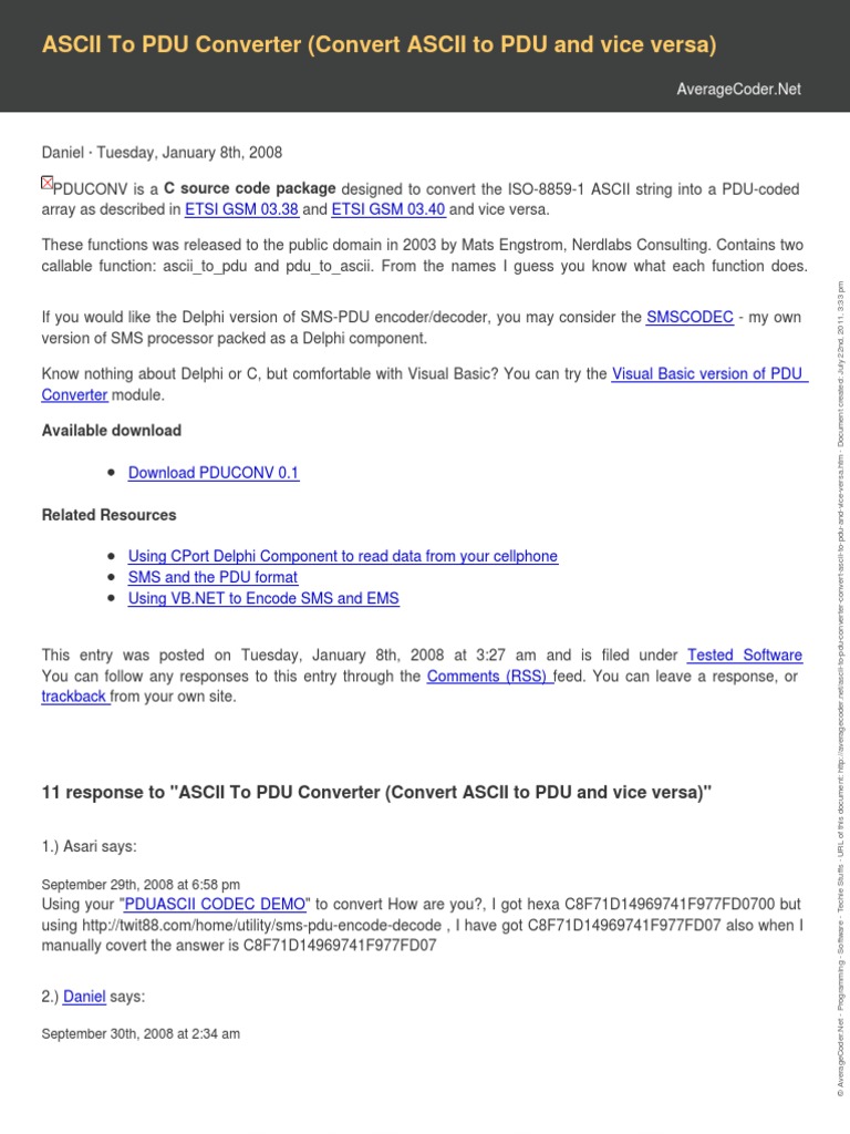 Ascii To Pdu Converter Convert Ascii To Pdu And Vice Versa Pdf Codec Ascii