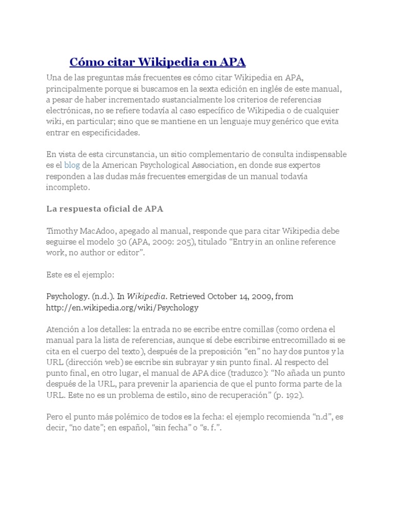 Cómo Citar Wikipedia en APA | PDF | Comillas | Wikipedia