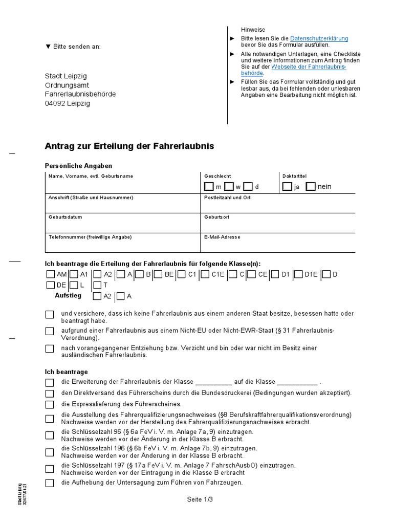 Antrag Zur Erteilung Der Fahrerlaubnis-1 | PDF