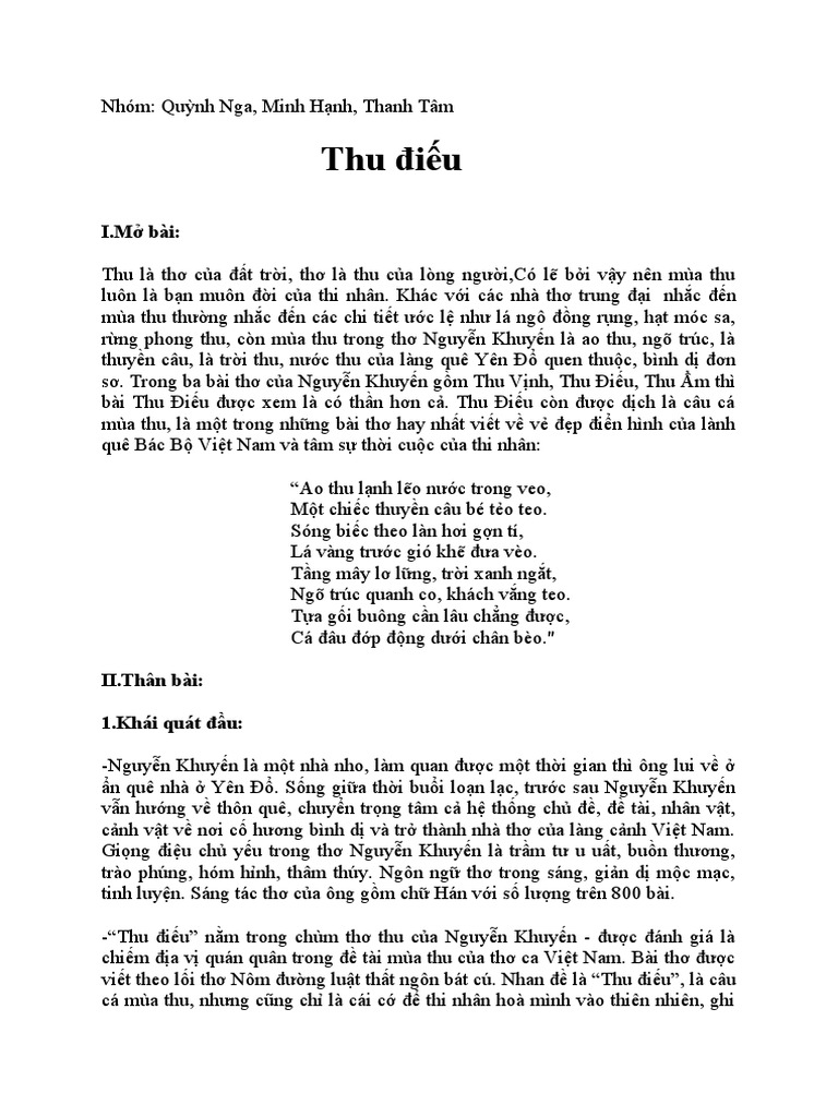 Thu điếu: I.Mở bài | PDF