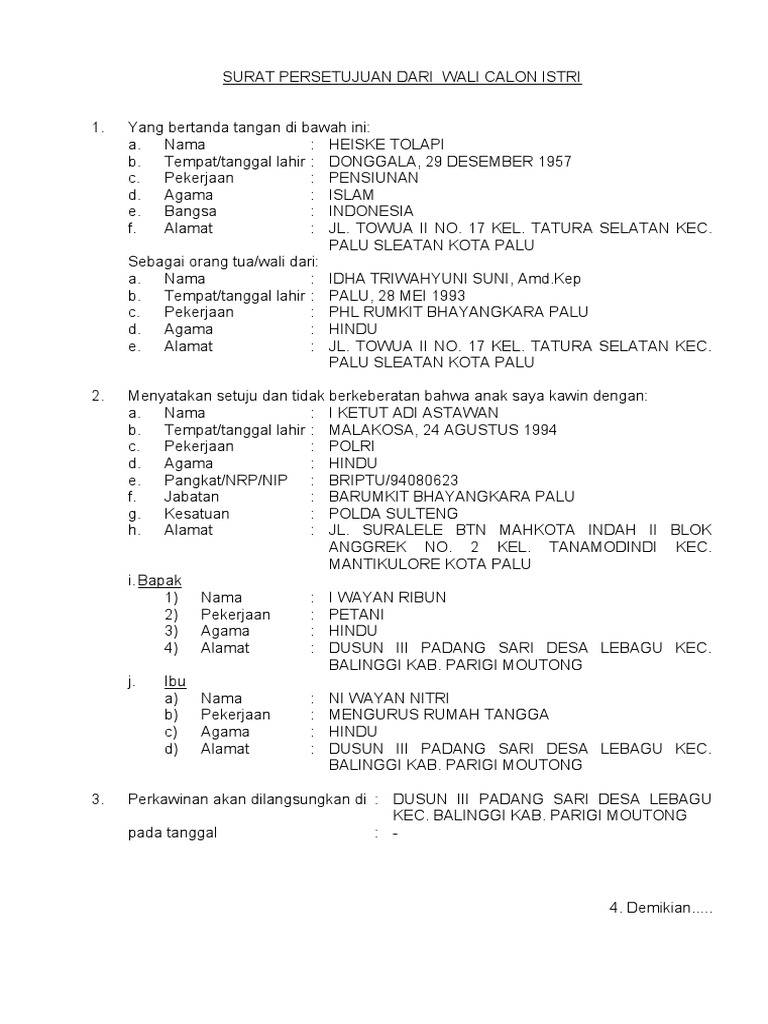 07 - Surat Persetujuan Orang Tua Calon Istri | PDF