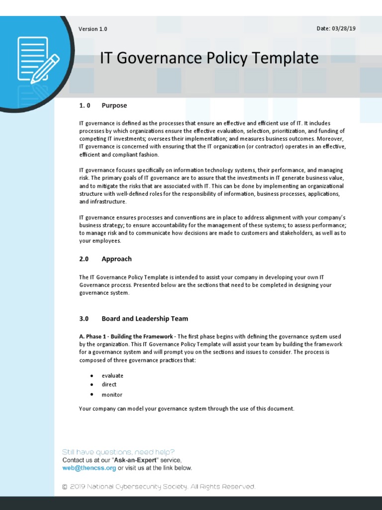 IT Governance Policy Template FINAL | PDF