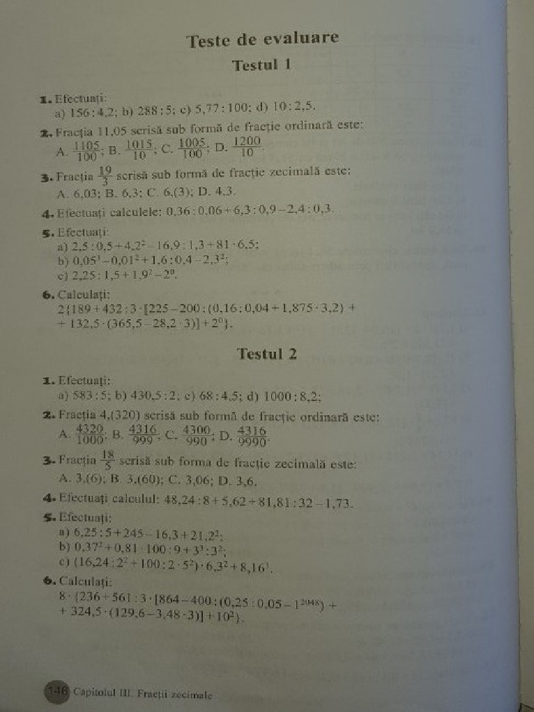 Teste Evaluare Matematica Clasa A 5a | PDF