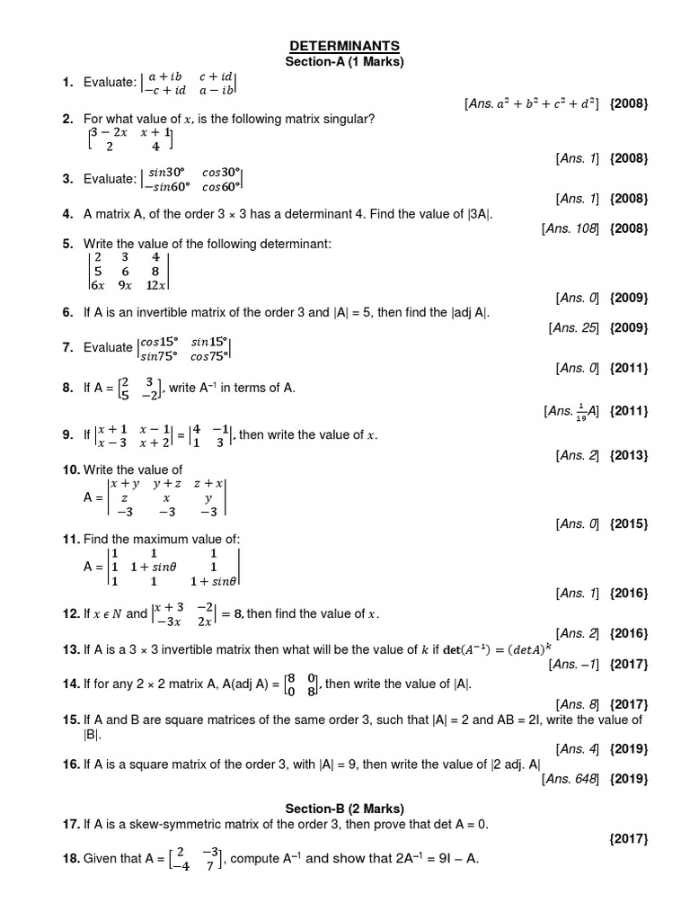Class12th Determinants Worksheet | PDF | Matrix (Mathematics) | Interest