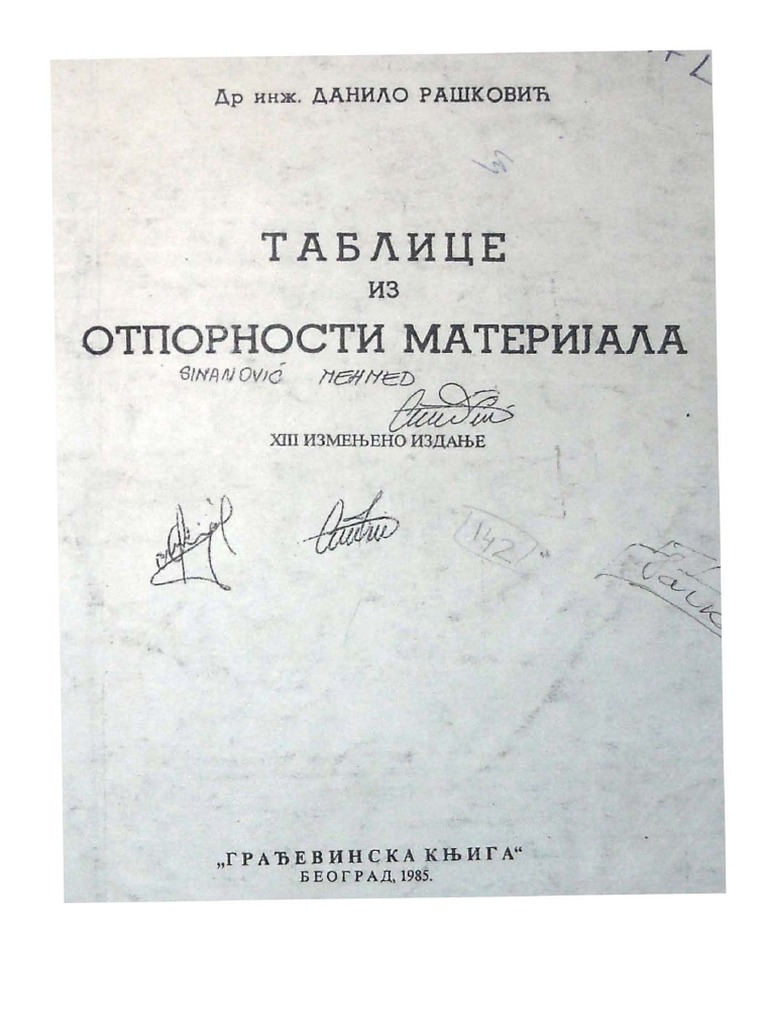 Tablice Iz Otpornosti Materijala Danilo Raskovic | PDF