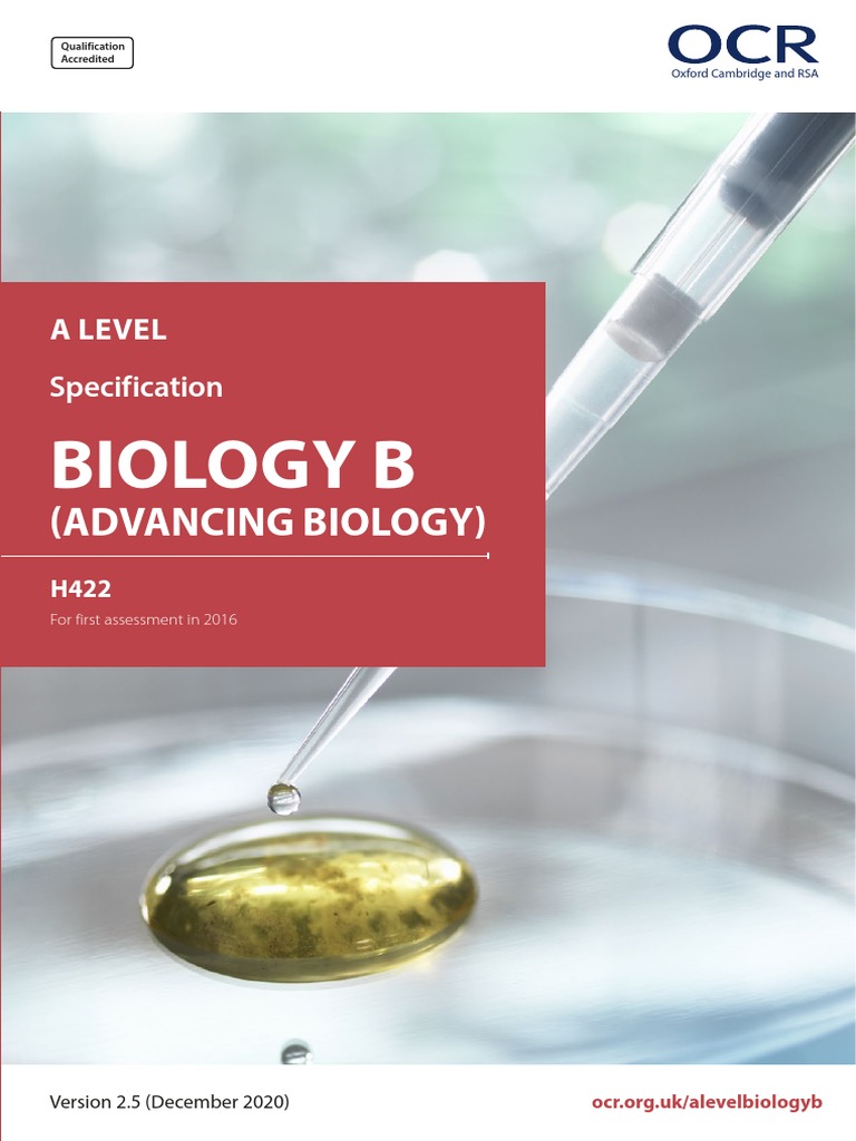 Specification Accredited A Level Biology B Advancing Biology h422 ...