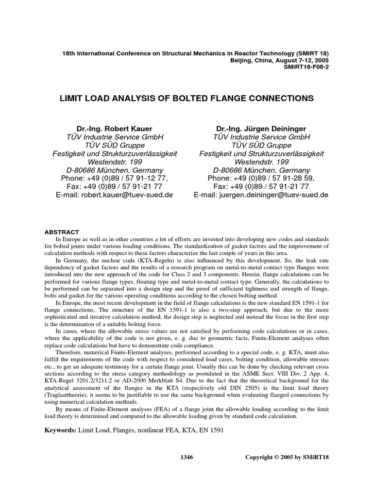 Limit Load Analysis of Bolted Flange Connections | PDF | Deformation ...