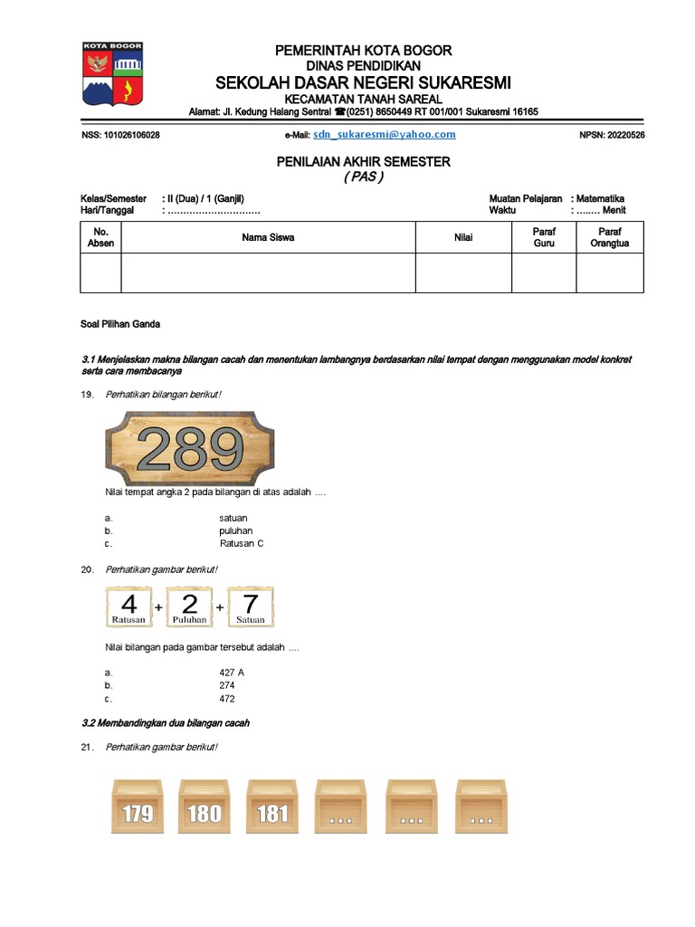 Soal PAS Matematika Kelas 2 SD | PDF | Metode & Bahan Ajar