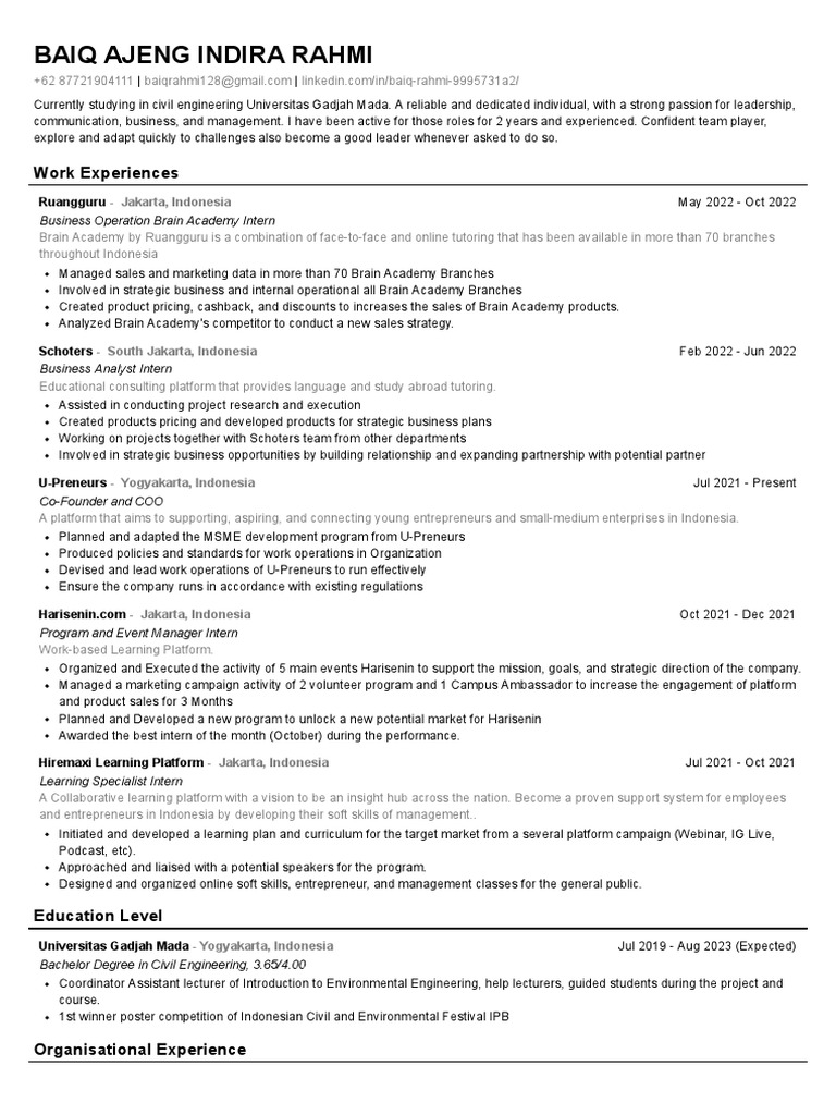 Baiq Ajeng Indira Rahmi-Resume | PDF | Learning | Cognition
