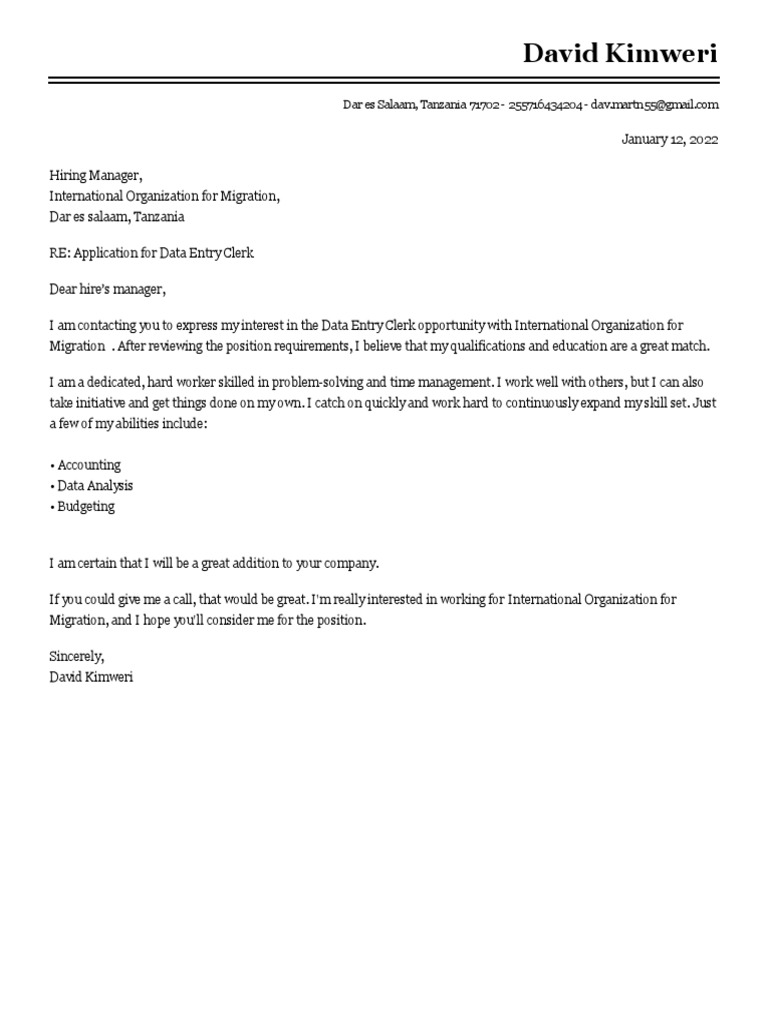 Cover Letter Organization For Migration | PDF