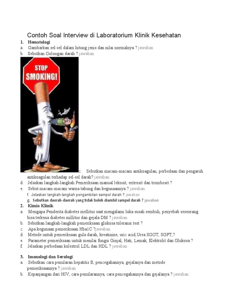 Contoh Soal Interview Di Laboratorium Klinik Kesehatan | PDF