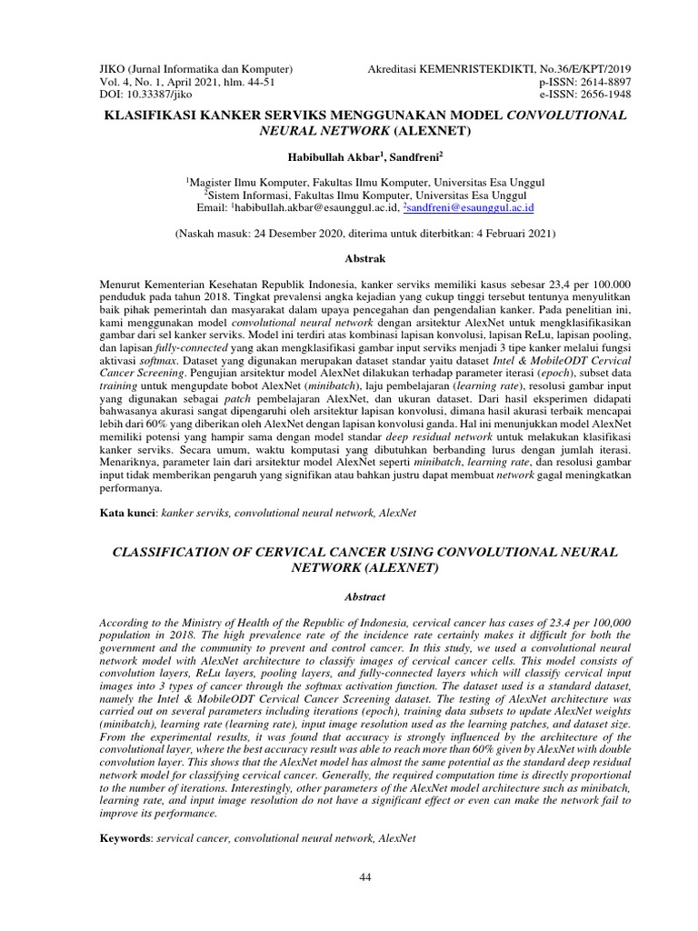 Neural Network (Alexnet) : Klasifikasi Kanker Serviks Menggunakan Model ...