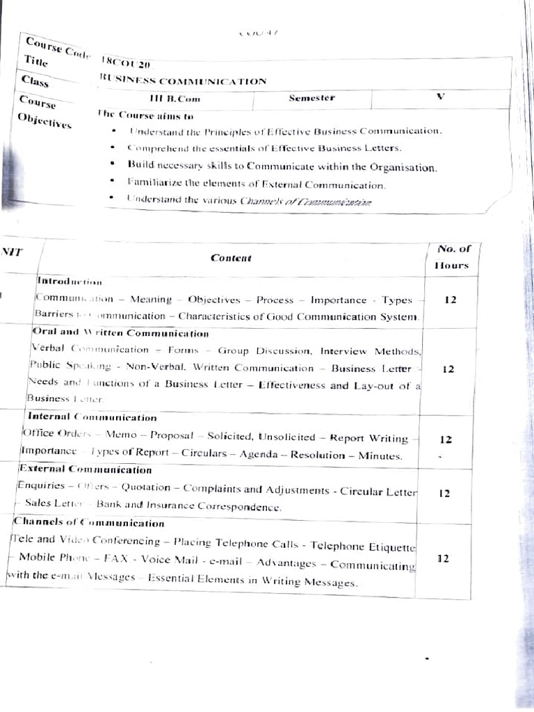 Business Communication Syllabus | PDF | Communication | Linguistics