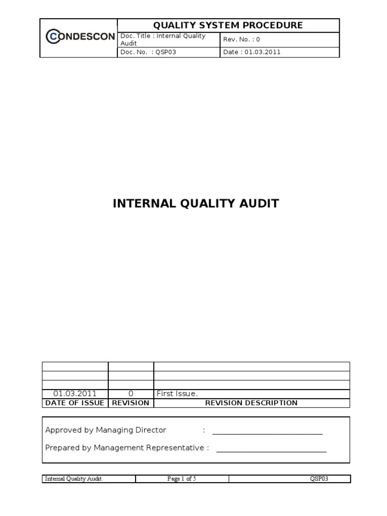03 Internal Quality Audit QSP03 | PDF | Financial Audit | Auditor's Report