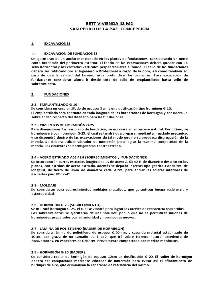 EETT Casa 48 m2 | PDF | Hormigón | Fundación (Ingeniería)