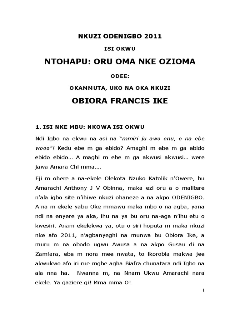 Ntohapu Oru Oma Nke Ozioma | PDF