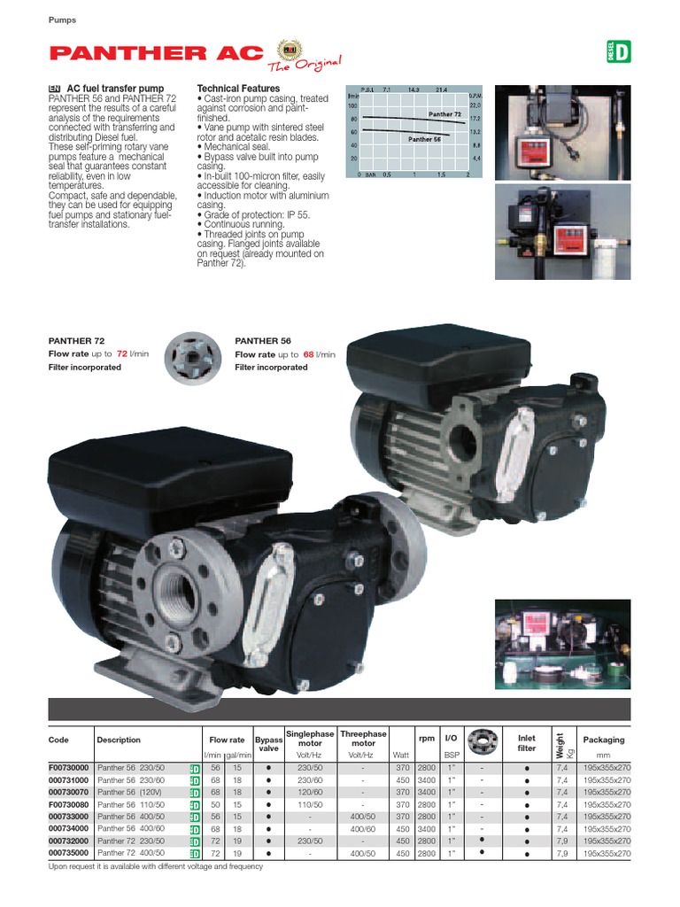 PIUSI PANTHER 56 72 Ifd | PDF | Pump | Electric Motor
