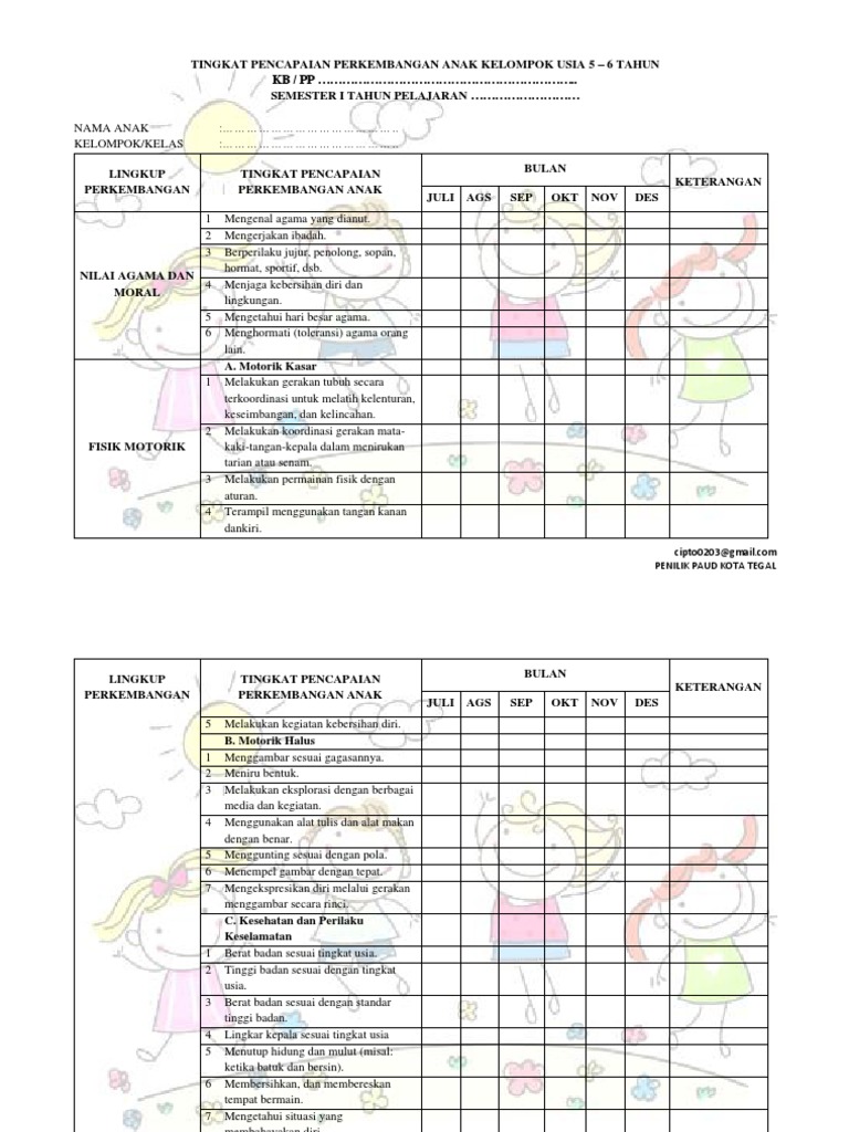 Laporan Perkembangan Anak Usia 5-6 Tahun | PDF | Pengembangan Diri ...