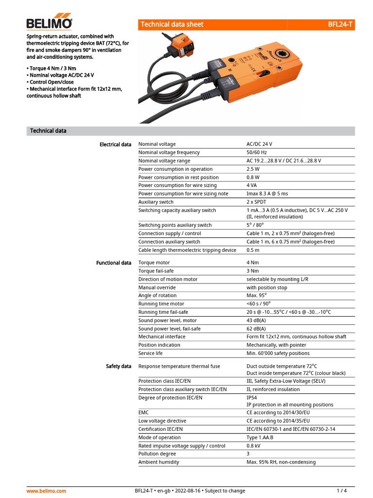 Belimo BFL24-T Datasheet En-Gb | PDF | Fuse (Electrical) | Electric Motor
