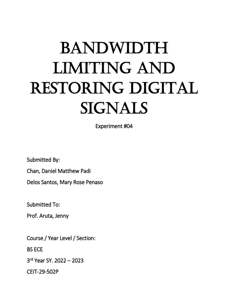 Experiment04 Bandwidth Limiting Pdf Digital Signal Bandwidth Signal Processing