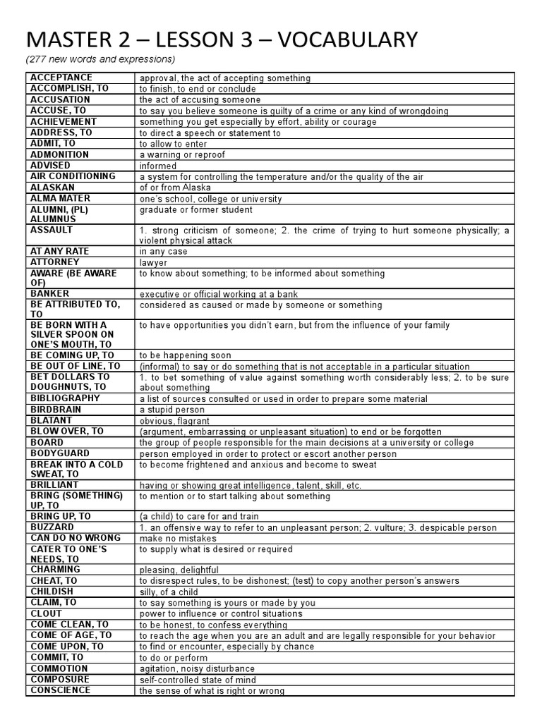 Master 2 - L3 - Vocabulary | PDF