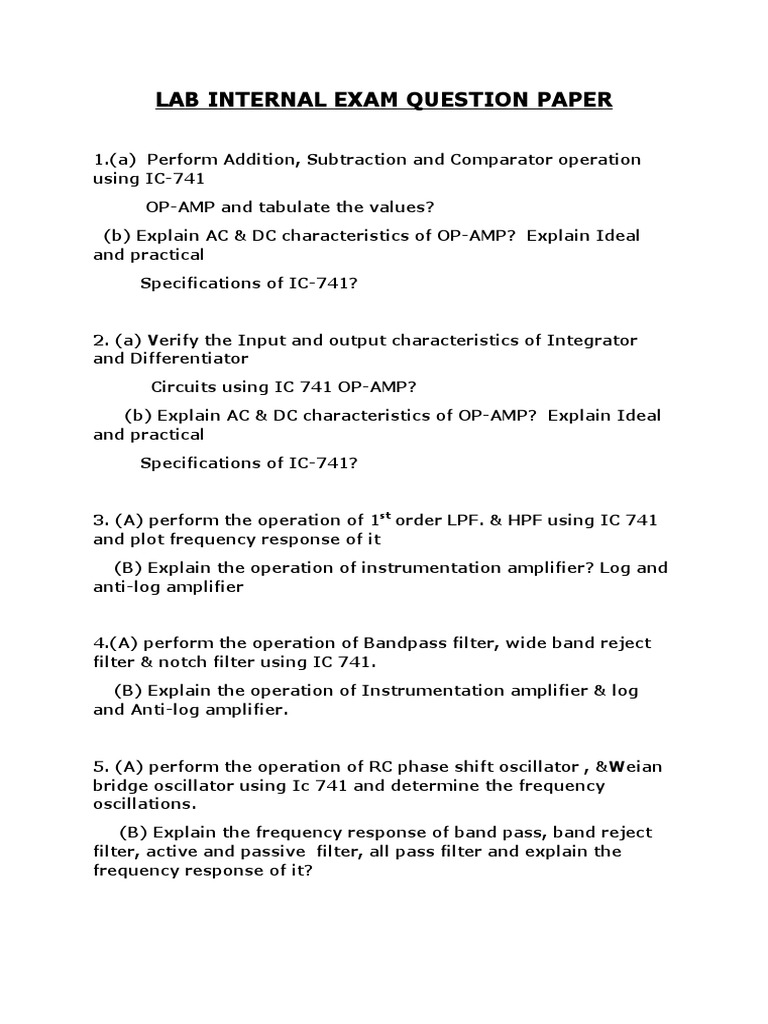 Lab Internal Exam Question Paper | PDF