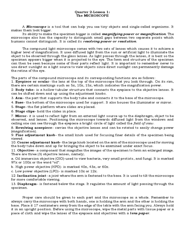 Microscope-Parts-and-Functions-Q2-L1 7 | PDF | Electromagnetism | Optics