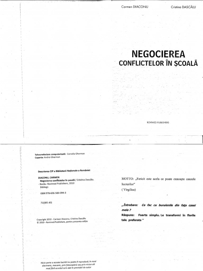 Negocierea Conflictelor in Scoala (Carte 1 Scanata) | PDF