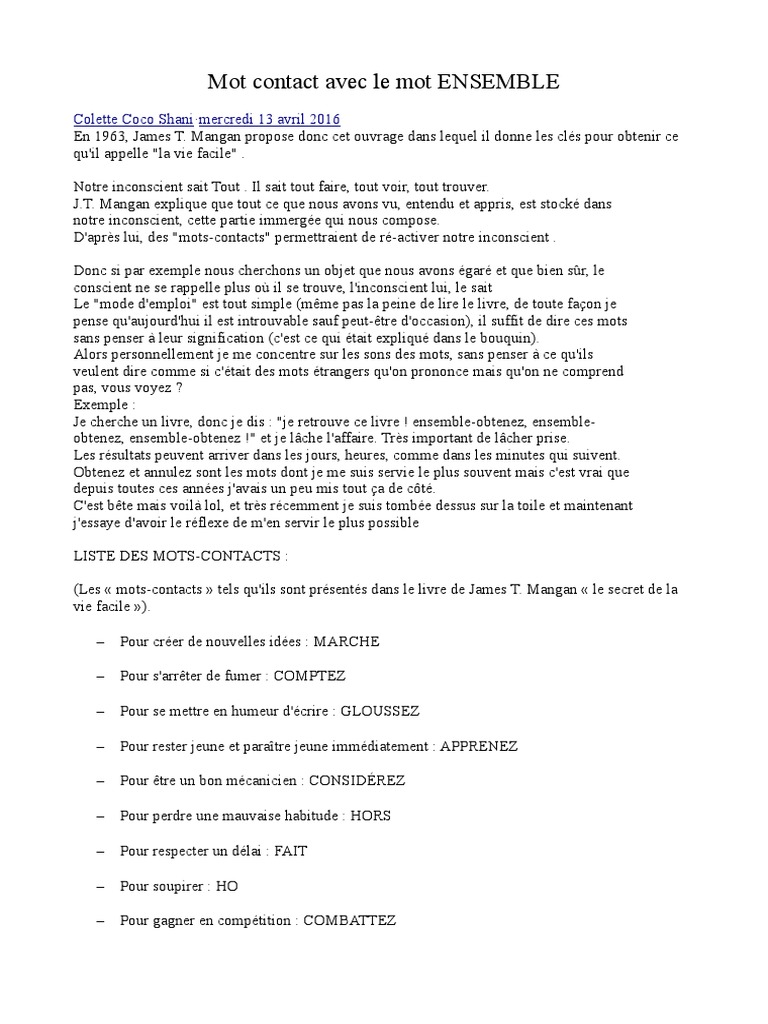 MOTS CONTACT James Mangan | PDF