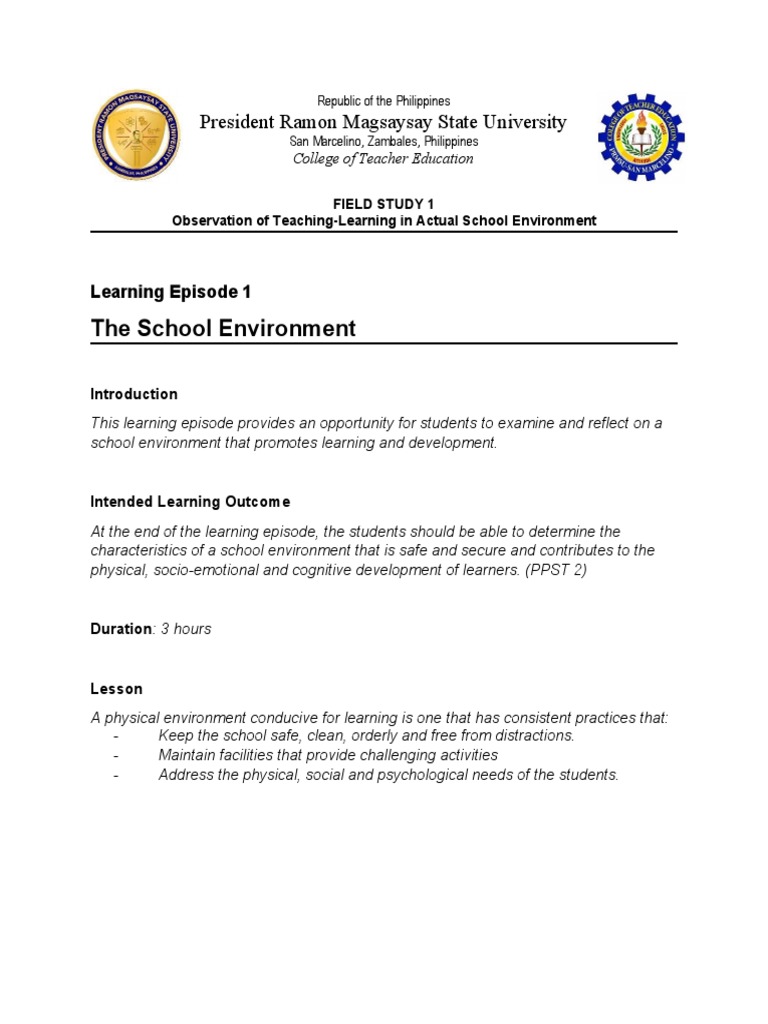 FS 1 Learning Episode 1 | PDF | Learning | Schools