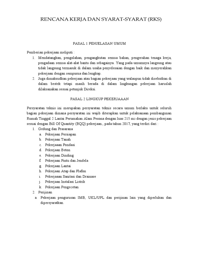 RKS Rumah Lantai 2 | PDF