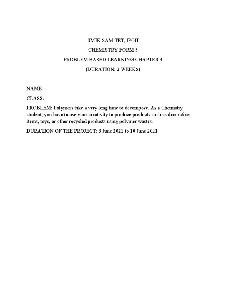 Form 5 CHEMISTRY PBL PROJECT CHAP 4 | PDF | Polymers | Plastic
