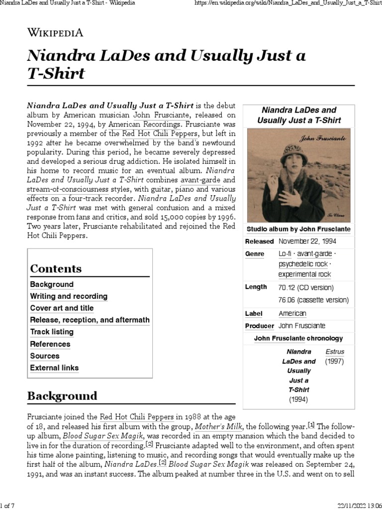Niandra LaDes and Usually Just A T-Shirt - Wikipedia | PDF | Albums ...