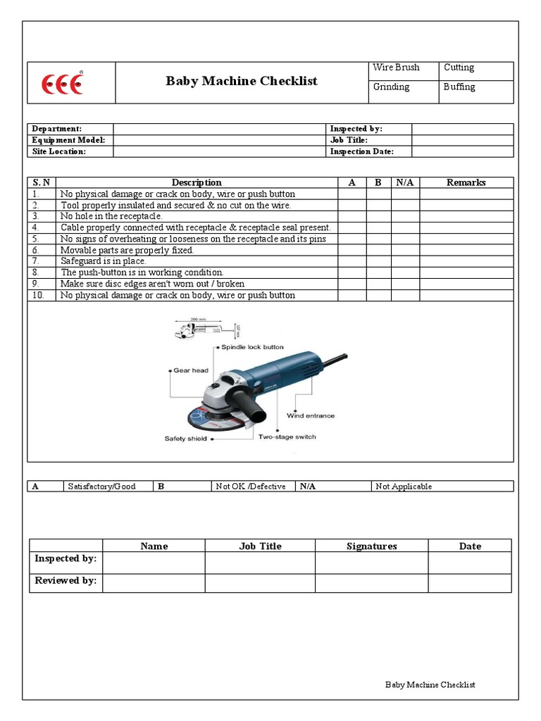 Baby Grinder Machine Checklist | PDF