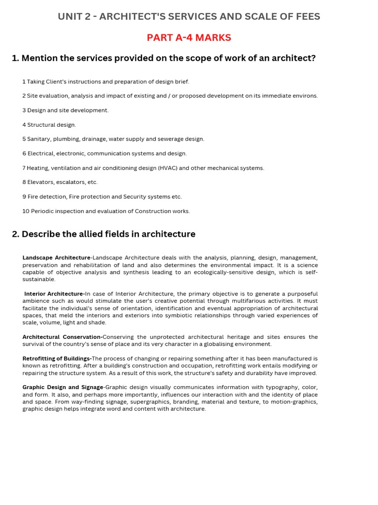 Unit 2 - Architect's Services and Scale of Fees | PDF | Architect | Design