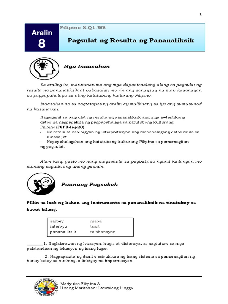 Filipino 8 Q1 Week 8 | PDF