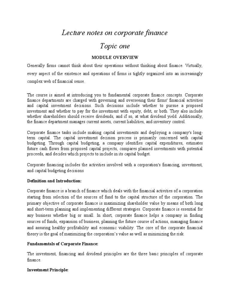 Corporate Finance Lecture Notes | PDF