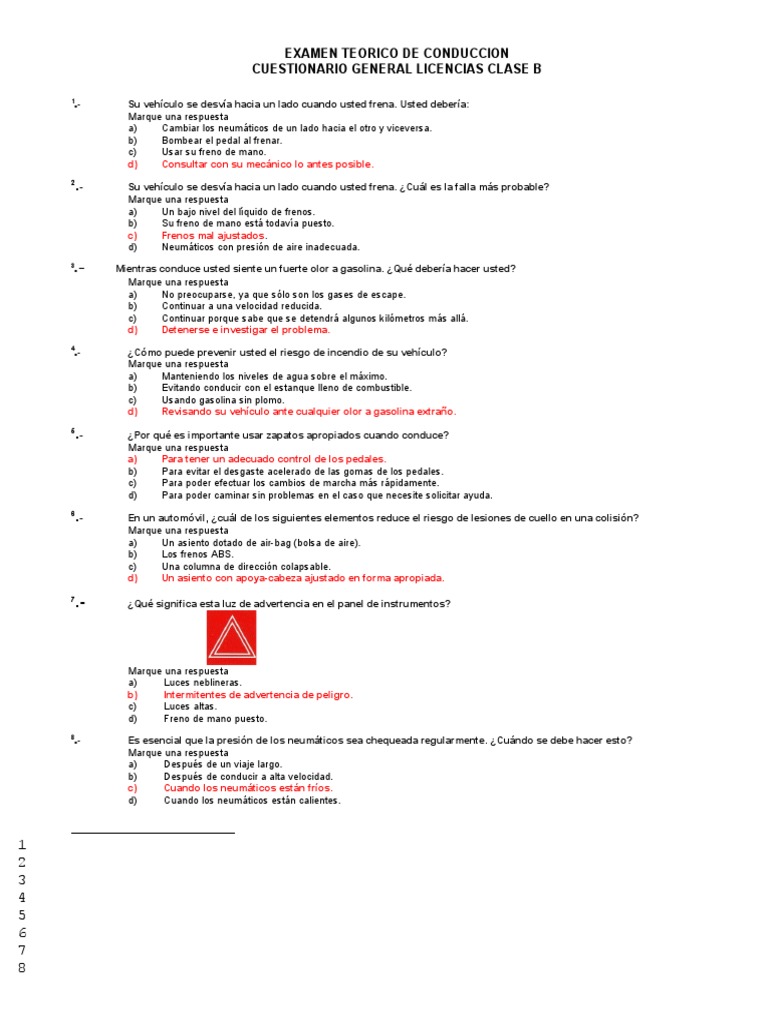Examen Teórico de Conducción Clase B | PDF | Neumático | Accidente de ...