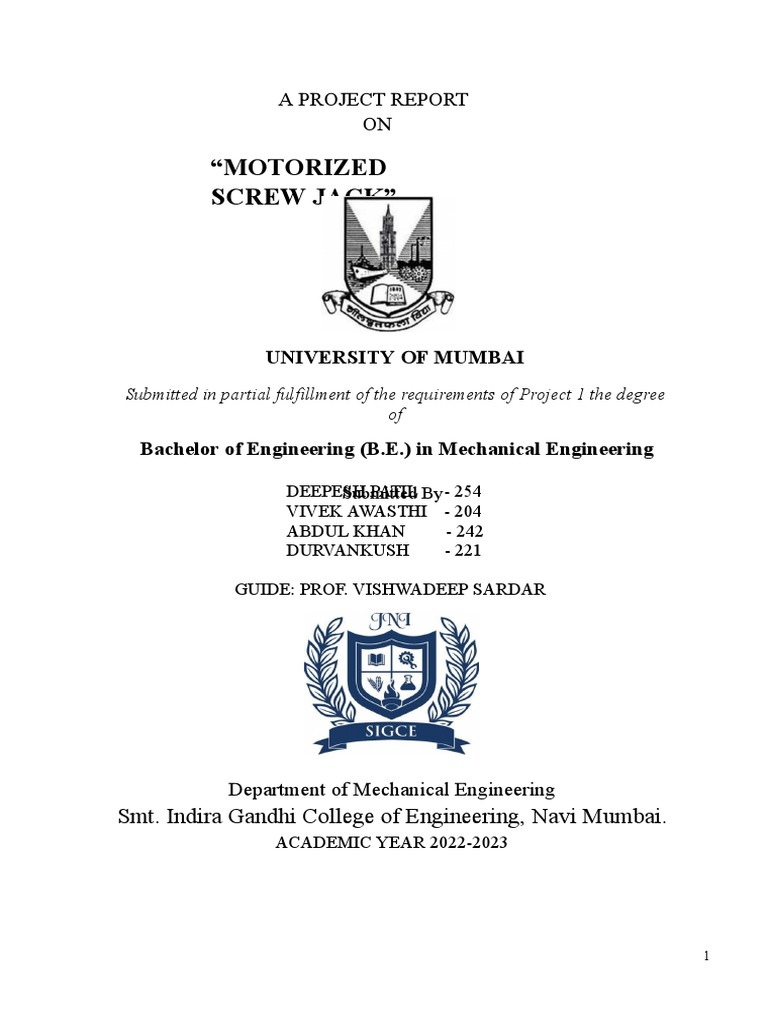 Motorized Screw Jack Final | PDF | Drilling | Electric Motor