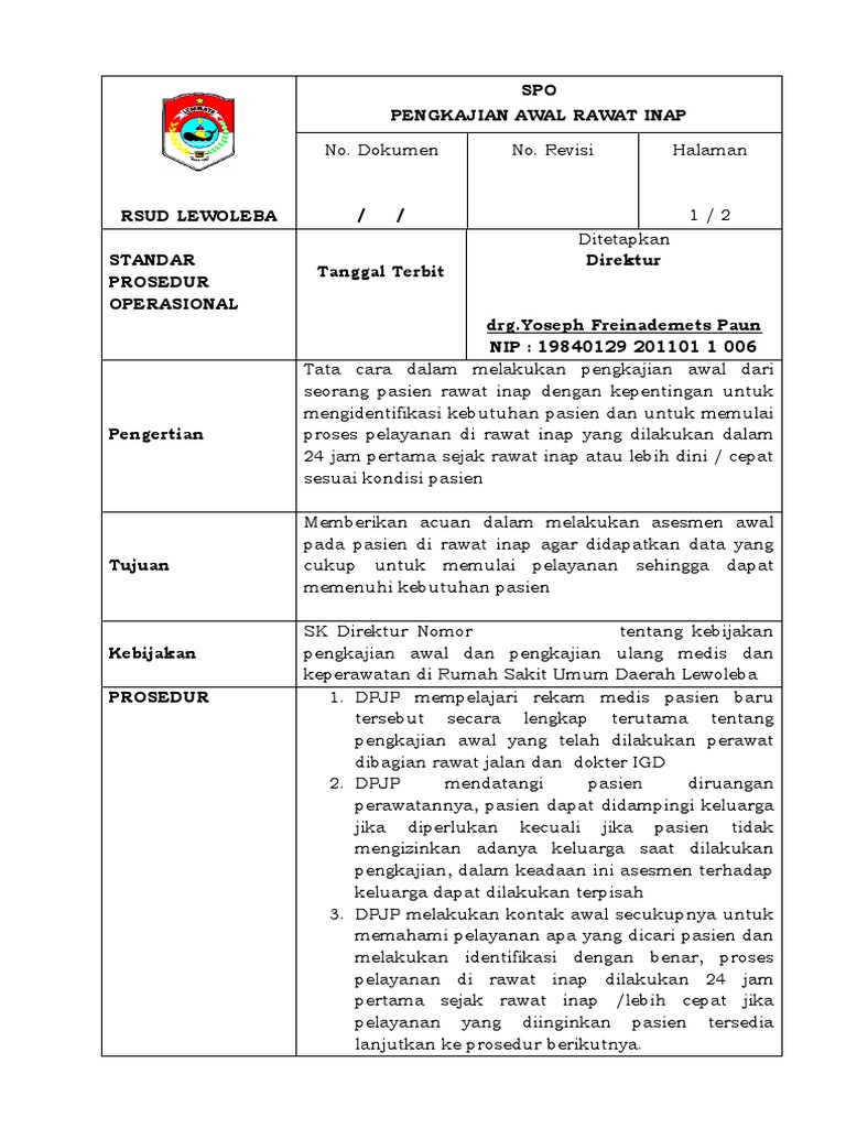 Prosedur Pengkajian Awal Rawat Inap | PDF | Sains & Matematika