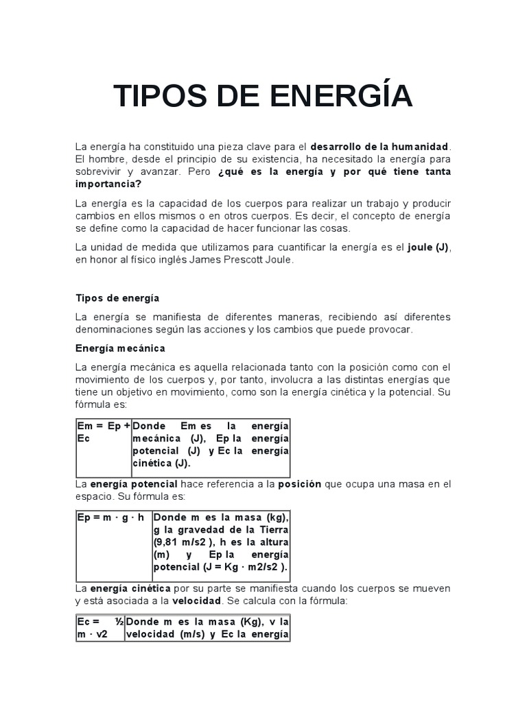 Tipos de Energía y sus Manifestaciones | PDF | Radiación ...