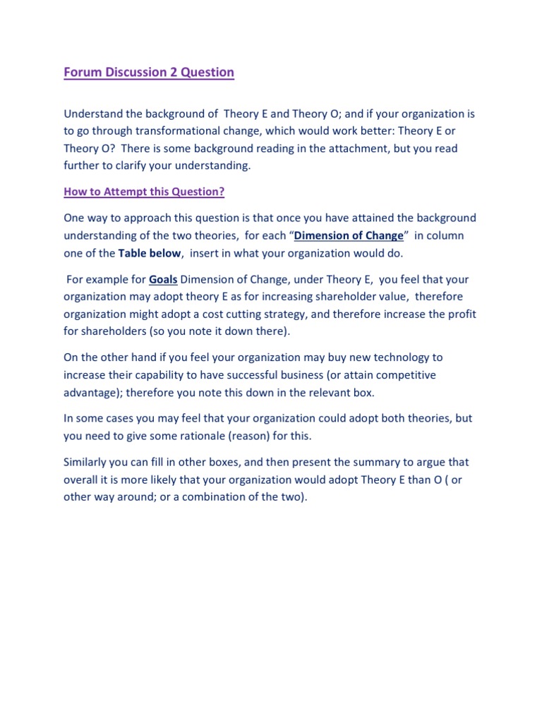 Forum Discussion 2 Question Theory E TheoryO | PDF | Mergers And ...